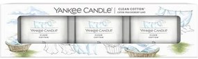 Yankee Candle Sada Votivní svíčky ve skle Clean Cotton, 3 x 37 g