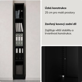 Úzký kovový archivační regál na dokumenty antracitový, 250x1850x600 mm: TIM