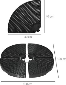 Outsunny Hmotnost slunečníku Hmotnost slunečníku pro konzolový slunečník 52 kg voda nebo 68 kg písek odolný proti povětrnostním vlivům HDPE |