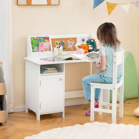 Costway Dřevěná sada dětského psacího stolu s židlí a policí a skříňkou