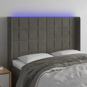 Čelo postele s LED tmavě šedé 147 x 16 x 118/128 cm samet 3124097