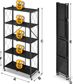 Kovový regál 70x35x158 cm 5 polic lakovaný mobilní HIGHER CJ01-05