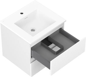 Mexen Rivel, koupelnová skříňka 50 cm s umyvadlem Otis, 2 zásuvky, drážkovaná, bílá matná, 91A20-05047-2-BFF01-W18M01