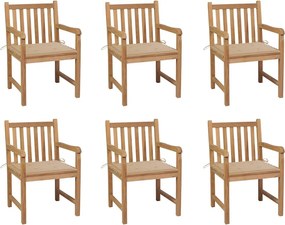 Zahradní židle 6 ks béžové podušky masivní teak 3073034