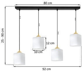 Závěsné svítidlo Riffle Square, 4x bílé skleněné stínítko, b/g