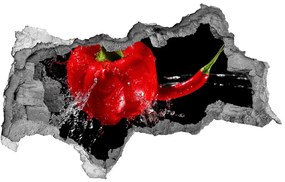 Wallmuralia Nálepka 3D díra na zeď Červené papriky 95x73 cm