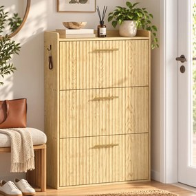 HOMCOM Úzký botník se skládacím designem a 3 přihrádkami, světle hnědý