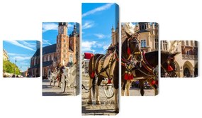 Vícedílný obraz Koňské Povozy Na Náměstí V Krakově Nedostatek Nedostatek Přírodní plátno 250x150