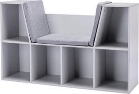 HOMCOM Dětský regál se stoličkou a 6 přihrádky s polštáři - šedý - 103 x 30 x 62 cm