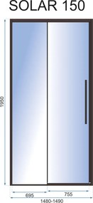 Rea Solar, sprchové dveře s posuvnými dveřmi 150x195 cm, 6mm čiré sklo, černý profil, REA-K6360