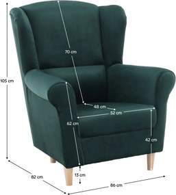 relaxační křeslo, ušák, dřevo/látka, nohy světlé/potah zelený, Tempo Kondela CHARLOT