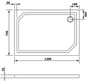 Gelco, SARA sprchová vanička z litého mramoru, obdélník 120x75x3, 5 cm, hladká, HS12075