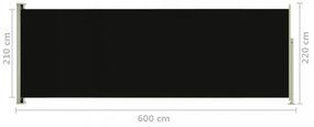 Zatahovací boční markýza 220x600 cm Dekorhome Černá