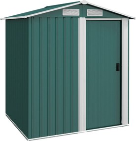 Zahradní kůlna Outsunny 1,7 m² z pozinkované oceli se 4 větracími otvory, s šikmou střechou a posuvnými dveřmi, 152x132x188 cm, Zelená | Aosom