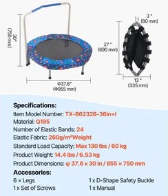 91,4 cm trampolína pro děti Skládací mini trampolína – ETBC36YCYXBC34346V0