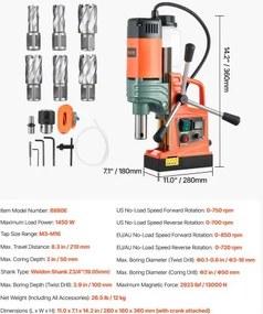 Magnetická vrtačka, Motor 1450 W VEVOR – CLZTJ6JTFP50QLWW7001V2