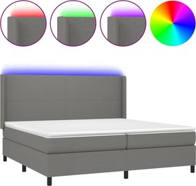 Box spring postel s matrací a LED tmavě šedá 200x200 cm textil 3138182