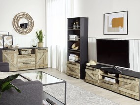 TV skříňka ze světlého dřeva s černým SALTER Beliani