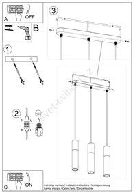 Sollux SL.0649 - Lustr na lanku BORGIO 3xGU10/40W/230V beton/kov bílá