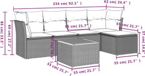 6dílná zahradní sedací souprava s poduškami šedá polyratan 3223617