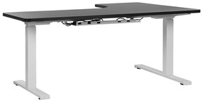 Rohový elektricky nastavitelný psací stůl levostranný 160 x 110 cm černý/bílý DESTIN II Beliani