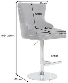 Designová barová židle Queen Lví hlava šedý samet
