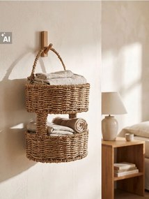Sinsay - Dvoupatrový pletený úložný koš s rukojetí - béžová