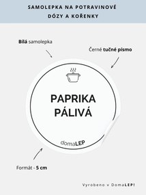 Samolepka na kořenky PAPRIKA PÁLIVÁ bílá 5 cm tučné písmo