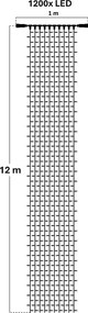 Easy Fix LED světelný závěs venkovní, 100 × 1200 cm, teple bílá, 1200 diod, bílý kabel, IP67, prodlužovací