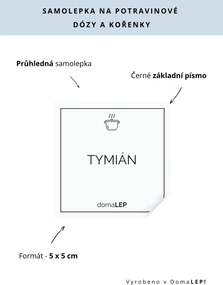 Samolepka na kořenky TYMIÁN průhledná  5 × 5 cm základní písmo