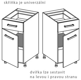 CREATIVA wh | dolní skříňka CRE-2D se zásuvkou a policí | 40 cm | VÝBĚR KORPUSU a KOVÁNÍ | bílá lesk