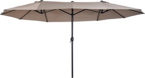 Slunečník Outsunny market double s ruční klikou oválný 460 x 270 x 240 cm ve světle kávové barvě pro zahradu a terasu | Aosom.de