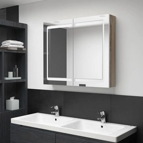 LED koupelnová skříňka se zrcadlem bílá a dub 80 x 12 x 68 cm,  326516