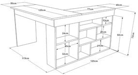 LUKA rohový psací stůl, borovice/bílá