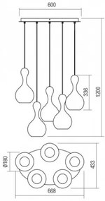 Redo 01-2262 - Lustr na lanku LOB 5xE27/42W/230V šedá