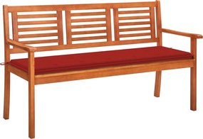 vidaXL 3místná zahradní lavice s poduškou 150 cm masivní eukalyptus [3061010] Barva: Červená