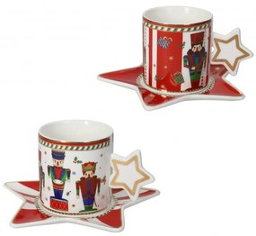 Vánoční sada 2 šálků s podšálkami ve tvaru hvězdy Lo Schiaccianoci BRANDANI