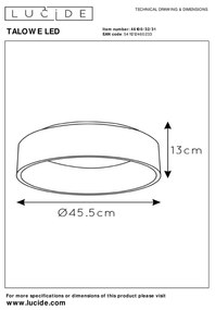 Lucide 46100/32/31 stropní LED svítidlo Talowe bílé, 30W, 3000K, ø45,5cm