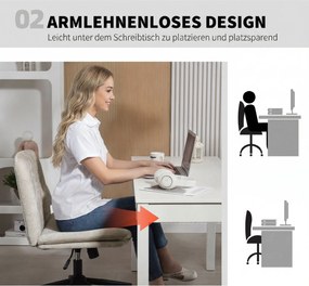 HOMCOM Domácí kancelářská židle, kancelářská židle s lněným vzhledem, výškově nastavitelná, krejčovská židle, otočná židle s houpací funkcí, béžová