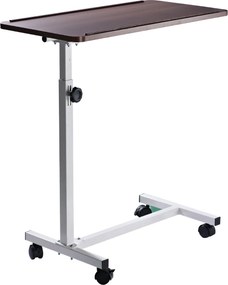 HOMCOM odkládací stolek s kolečky pro pohovku a postel, výškově nastavitelný s ocelovým rámem 77x40x76-100 cm tmavý ořech