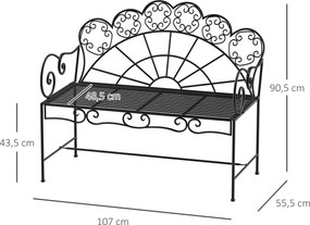Zahradní lavička Outsunny 2místná kovová 107 x 55,5 x 90,5 cm robustní nerezavějící odolná proti povětrnostním vlivům pro zahradu balkon park černá |…