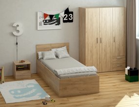 Postel s kovovým roštem a úložným prostorem, 90x200, dub artisan, DOLI