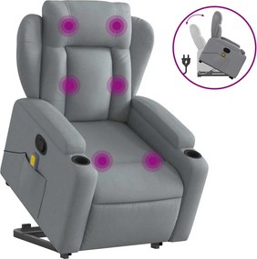 Zvedací masážní polohovací křeslo světle šedé textil 3204494