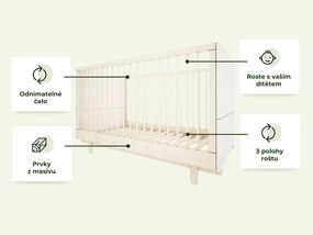 Rostoucí dětská postýlka BASIC 70x140 cm Zvolte barvu: Bílá