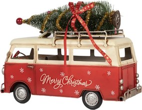 Červený retro model autobus s dárky a stromkem Christmas - 38*16*28 cm