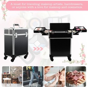 HOMCOM Kosmetický Vozík na Make-up s Telescopickým Držadlem - Nastavitelný, 34L x 24W x 52H cm, Hliník Černý