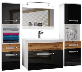 Koupelnový nábytek Belini Premium Full Version černý lesk / dub wotan + umyvadlo + zrcadlo + LED osvětlení Glamour 114