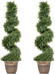 HOMCOM Spirálovitá cypřiš, sada 2 umělých rostlin, s květináčem, výška 120 cm, zelená