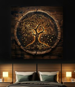 Obraz na plátně - Strom života Noční hvězdy, dřevo styl FeelHappy.cz Velikost obrazu: 140 x 140 cm