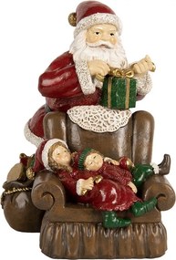 Červená vánoční dekorace Santa stojící u křesla s dětmi - 17*13*18 cm